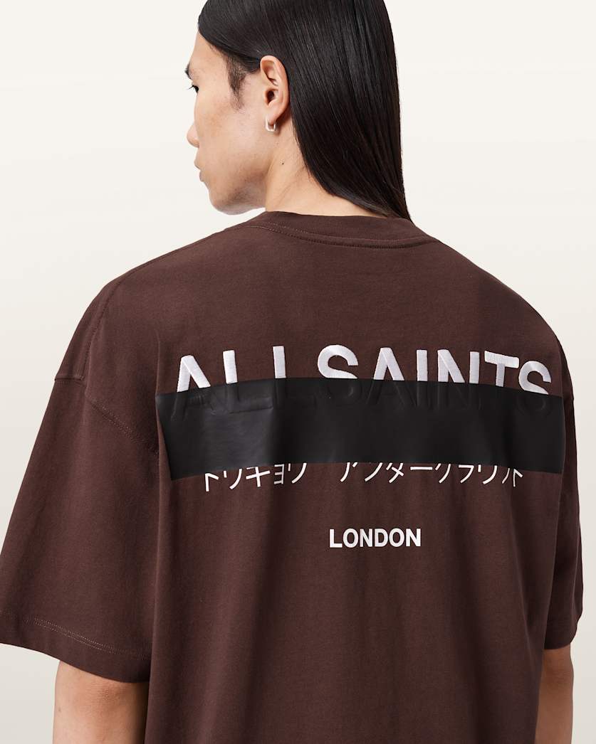 Redact Oversized Embroidered Logo T-Shirt Bitter Brown | ALLSAINTS US